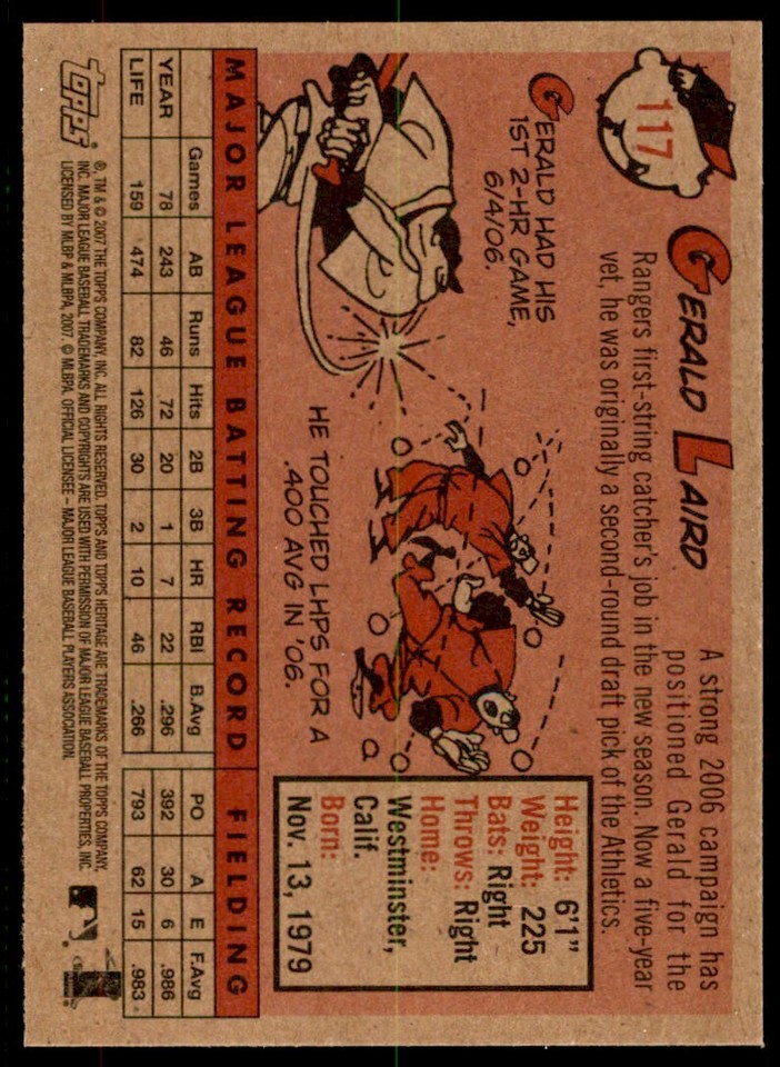 2007 Mint ** Topps Heritage Gerald Laird Texas Rangers #117 | eBay