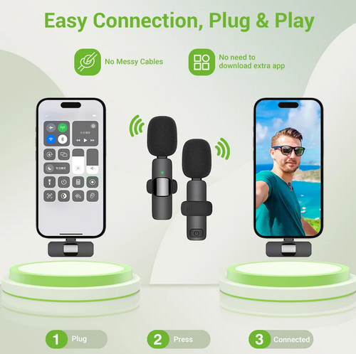 Lavalier Wireless Microphone Audio Video Recording Mini Mic for iPhone ...