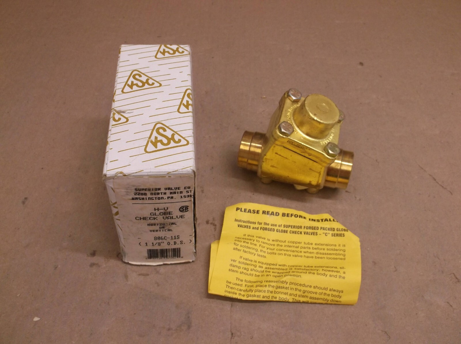 SUPERIOR VALVE CO. 806C-11S GLOBE CHECK VALVE 1 1/8" OD for sale online ...