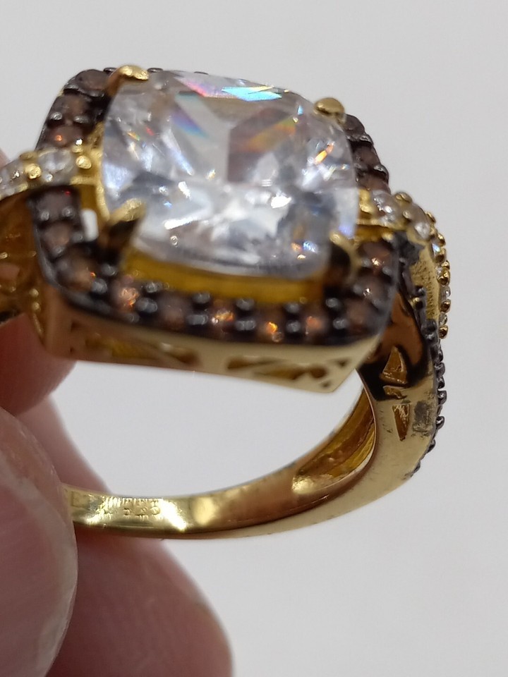 SETA 925 Sterling Silver - Cubic Zirconia Gold Plated Band Ring Sz 7.5 ...