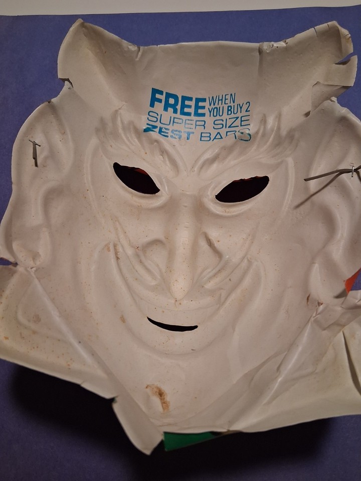 Vintage 60s/70s Devil Satan Costume Mask Neon Black Light Zest Soap | eBay