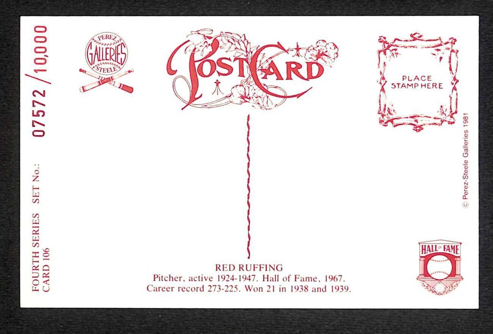 1980-01 Perez-Steele HOF Postcard #106 Red Ruffing HOF NM D83275 | eBay