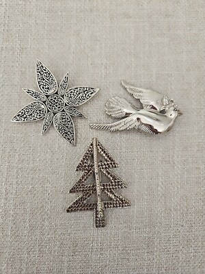 3 John Hardy Clips Dress Scarf Shawl Fur Trim Silvertone Dove Tree ...