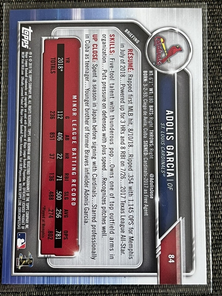 Adolis Garcia 2019 Bowman #84 Texas RANGERS ROOKIE RC Card | eBay