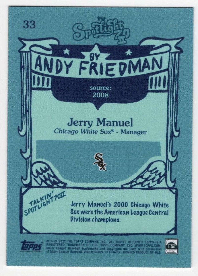 JERRY MANUEL 2022 Topps Spotlight 70 II #33 MLB White Sox 2008 ID:34834 ...