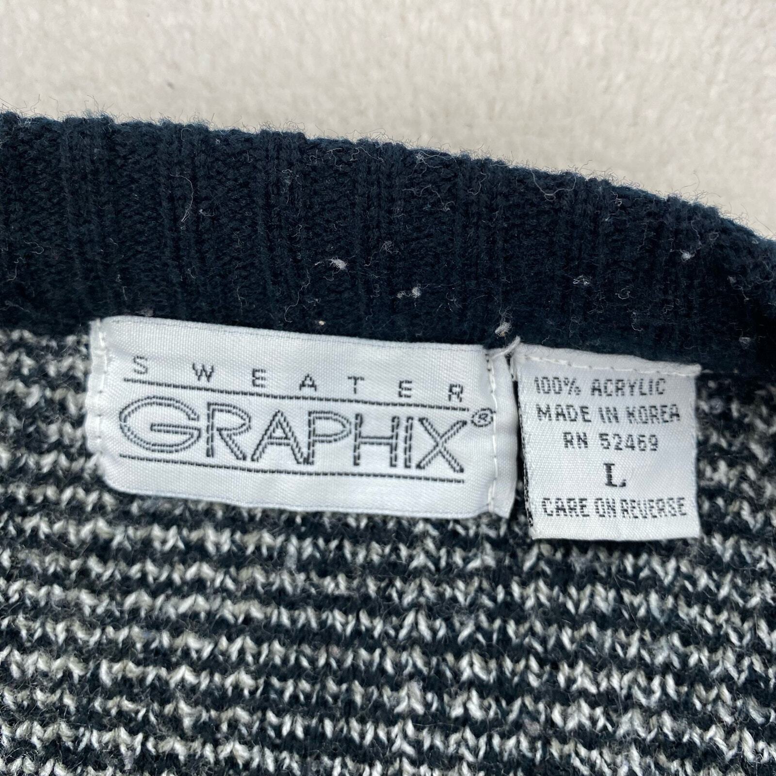 Vintage Sweater Graphix Sweater Size Large Black Grey Patterned ...