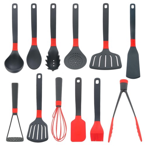 Quality French Kitchen Utensils Non Scratch Black Nylon Red Silicone ...