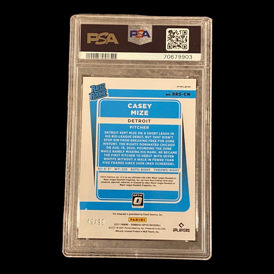 2021 Donruss Optic Casey Mize Auto White Mojo /99 PSA 9 POP 1 Detroit ...