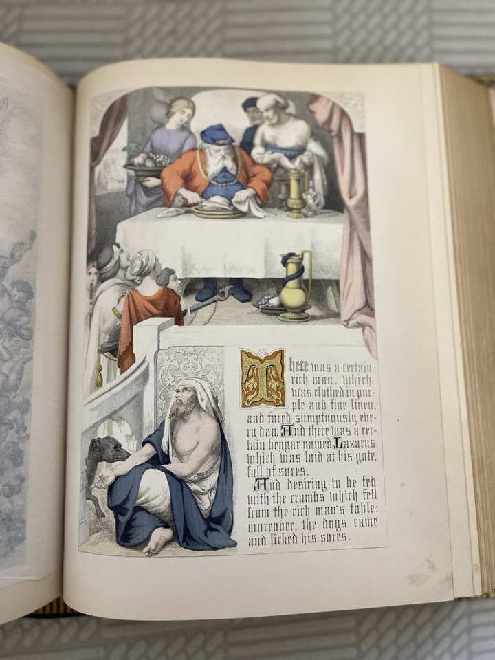 Antique 1884 Leather Family Pictorial Holy Bible Juges Report Size 12.5 ...