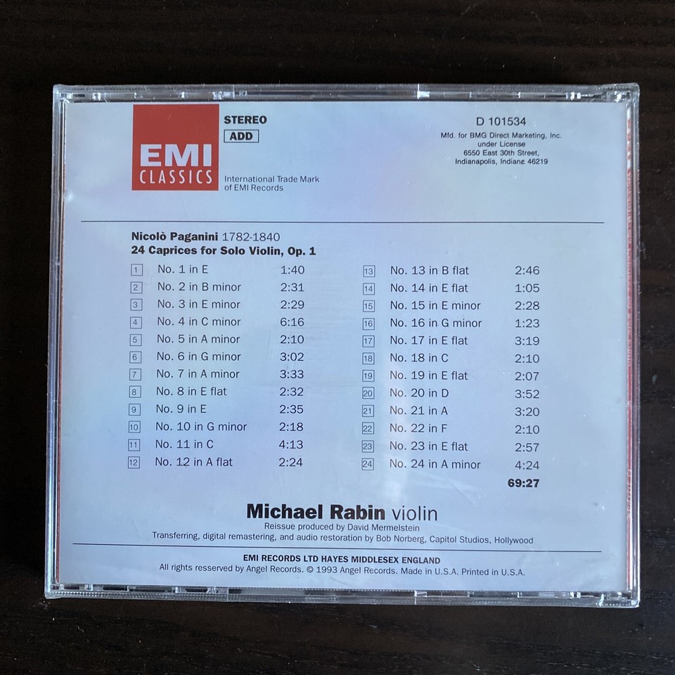 MICHAEL RABIN Paganini - The 24 Caprices CD - EMI Classics - Brand New ...