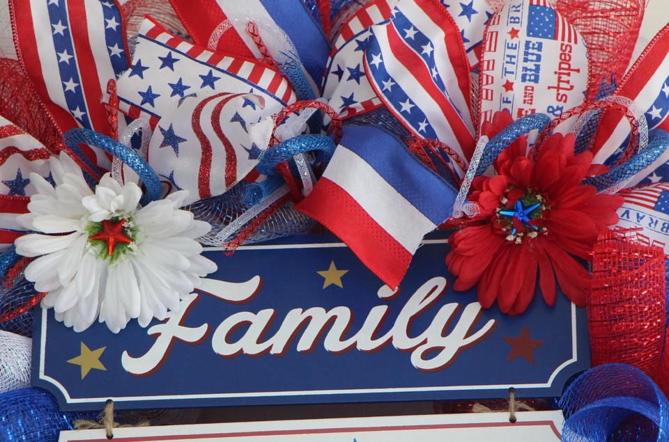 Patriotic Mesh Wreath, Family Friends Freedom Door Decor | eBay