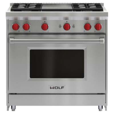 Wolf 36 Inch Freestanding Gas Range with Sealed Griddle Open Box ...