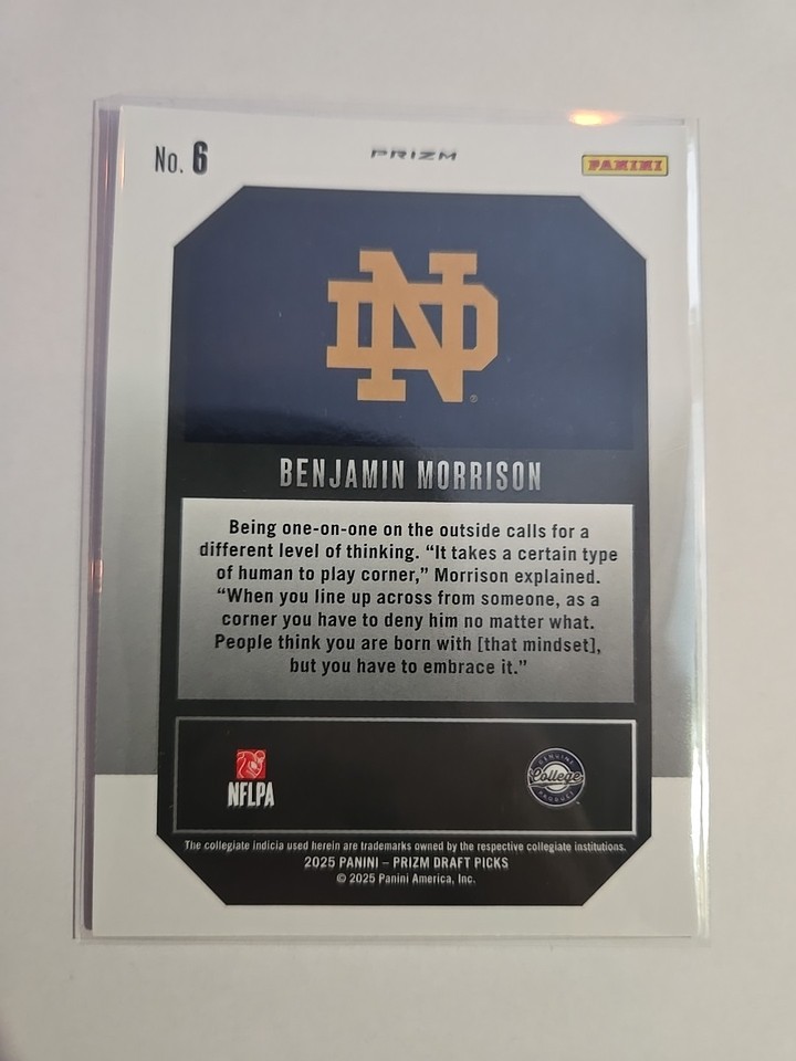 Benjamin Morrison 2025 Panini Prizm Draft Picks New Recruits Notre Dame ...