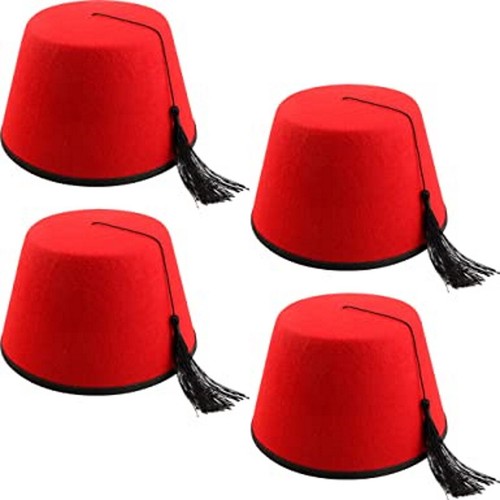 5 x Adult Red Fez Hat Tommy Cooper Tarboosh Turkish Fancy Dress Up ...