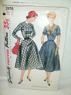 VTG 1950's SIMPLICITY Pattern--#3976-Misses-Dress-Detach Collar/Cuffs ...