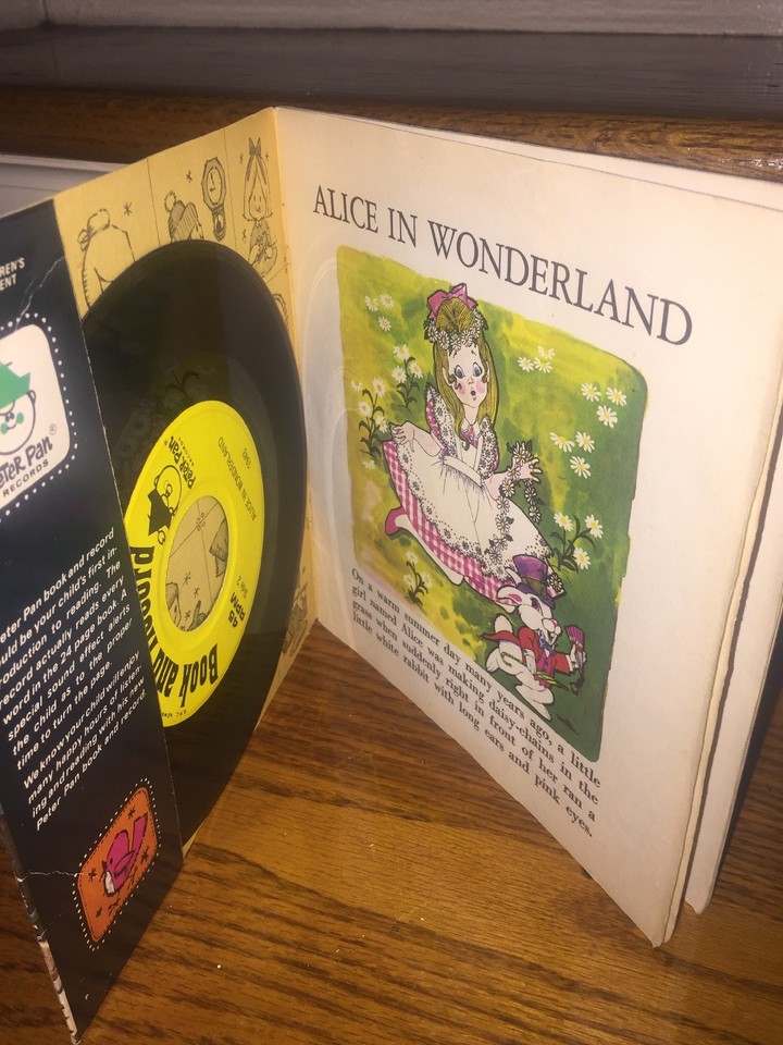Vintage PETER PAN 45 rpm Record & Book ALICE IN WONDERLAND White Rabbit ...