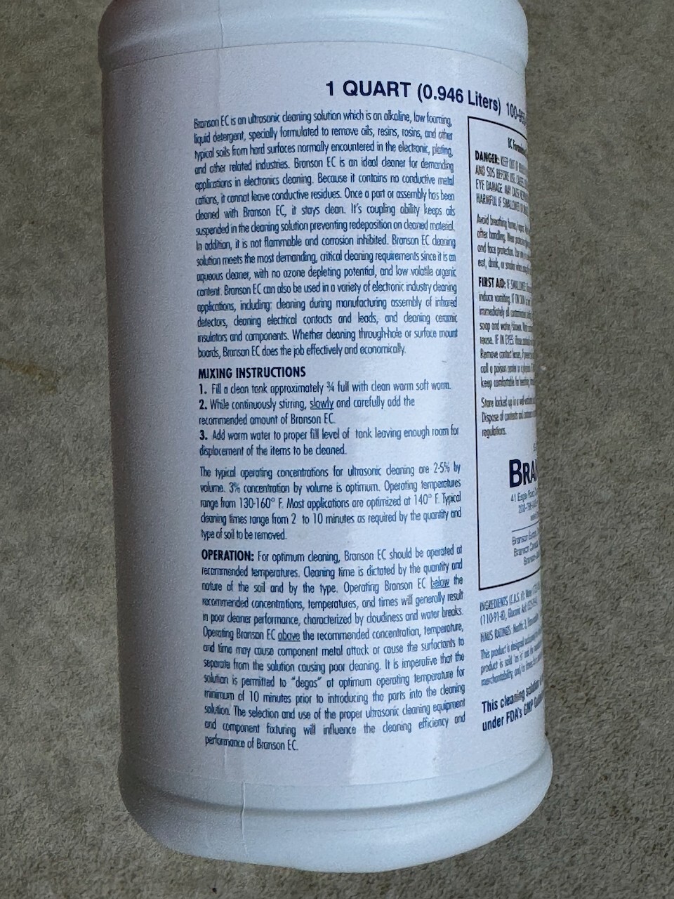 Branson EC Concentrate. Electronics PCB Cleaning Solution. 100-955-920 ...