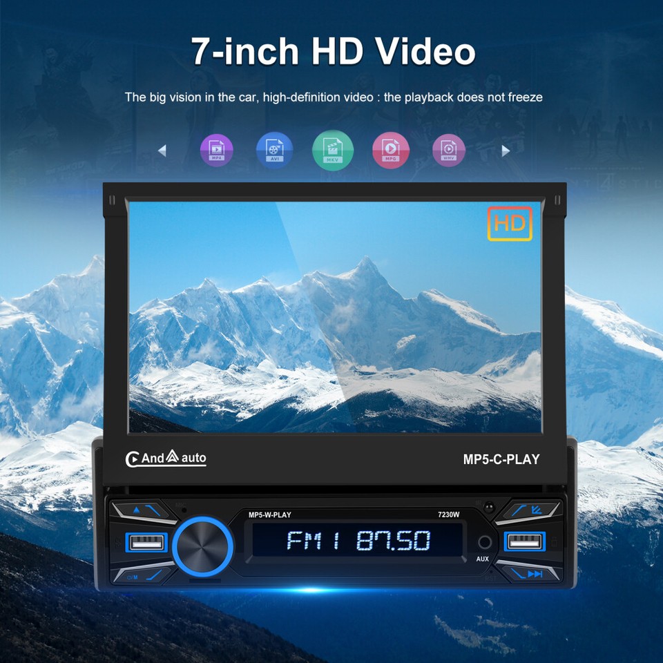 Motorized Screen Single Din Radio Wireless Carplay 7'' Flip Out Car ...