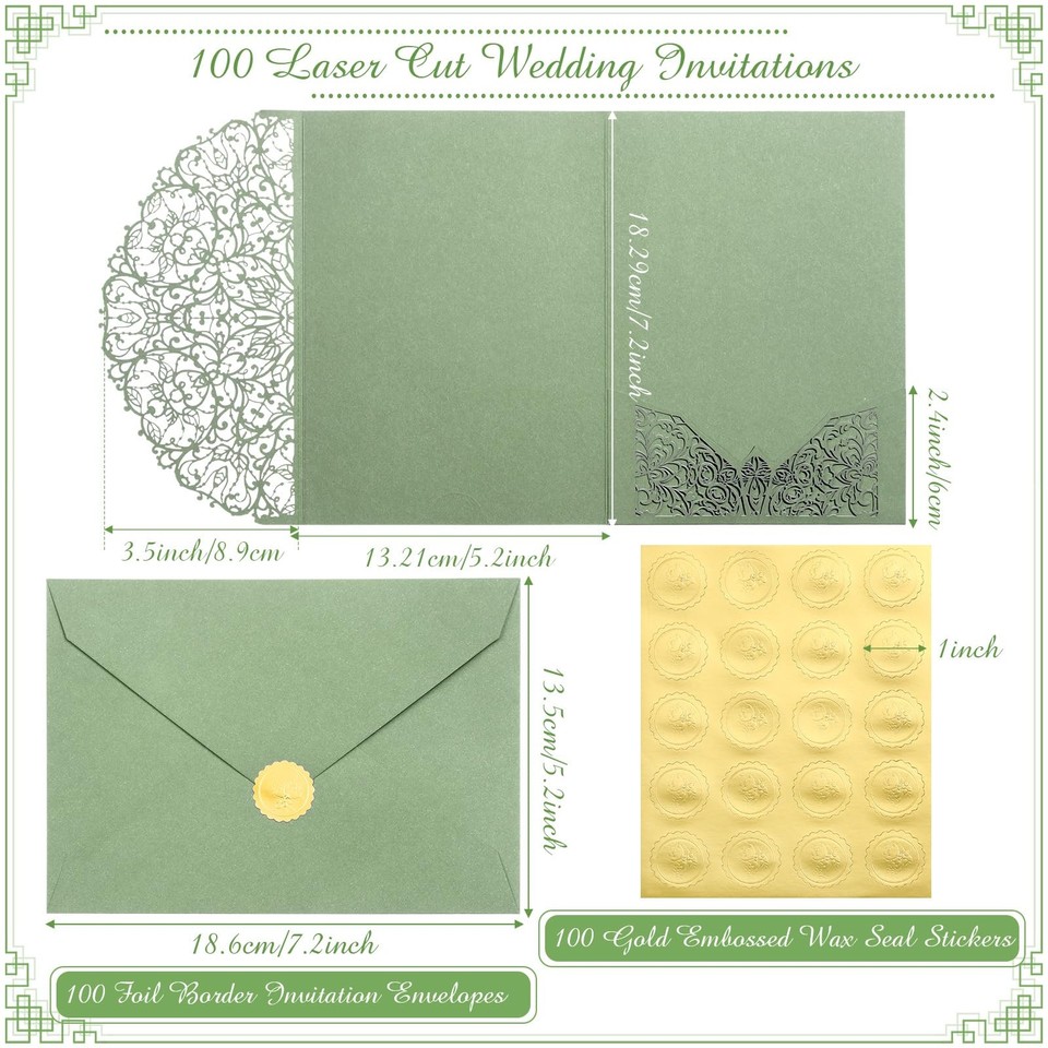 Perkoop 100 Set 5 X 7 Laser Cut Wedding Invitation Envelopes And Wax ...