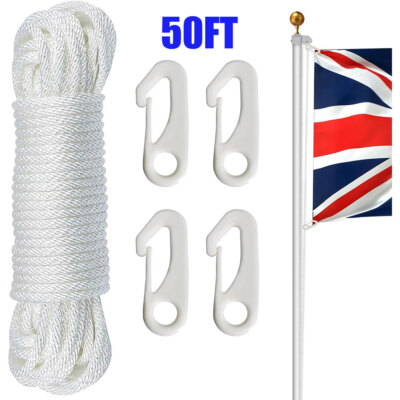 50FT 6mm Durable Flagpole Halyard Rope Flag Pole Rope Nylon Braided ...