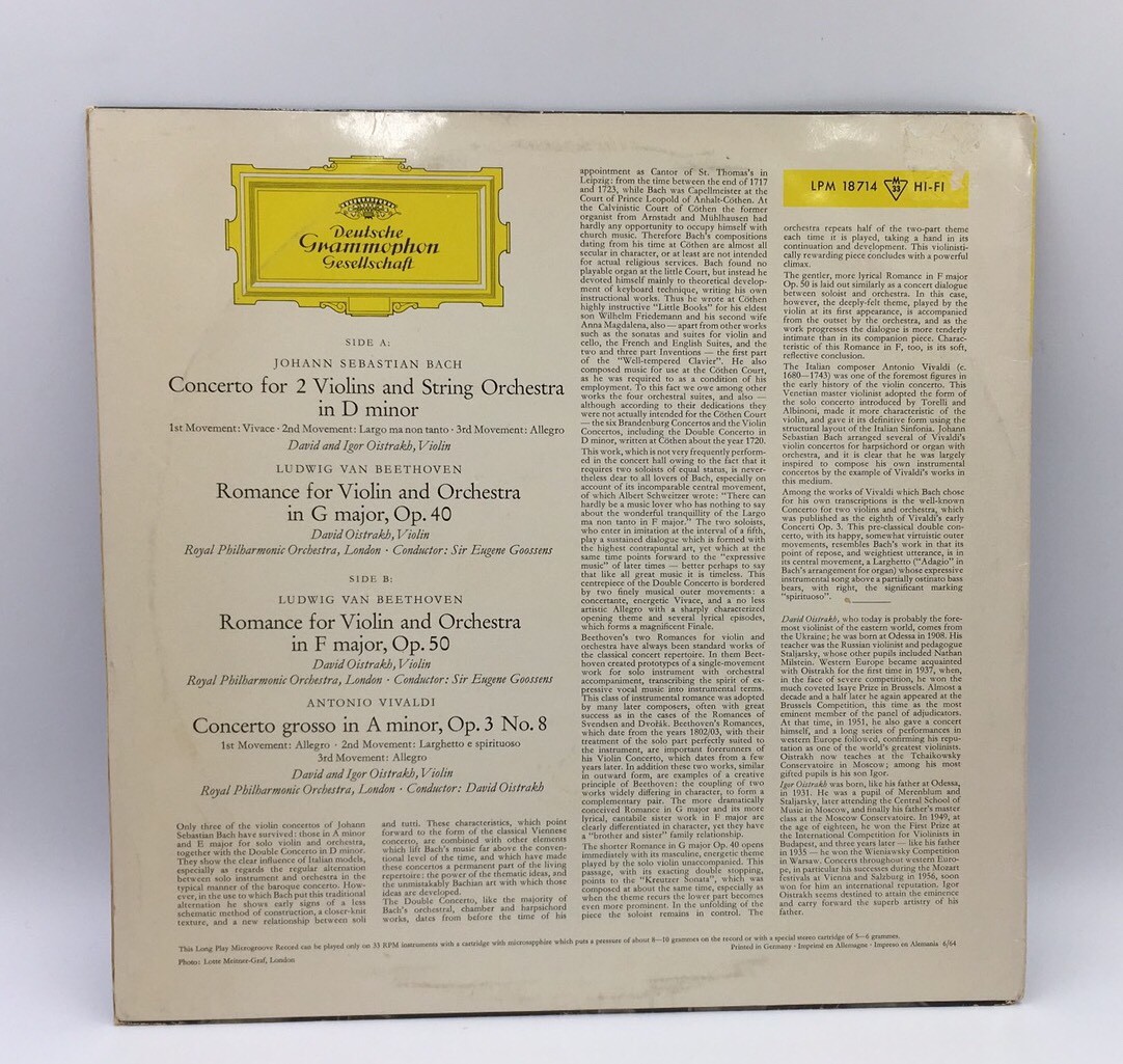 DAVID & IGOR OISTRAKH "Vivaldi Bach Beethoven" Deutsche Gramophone Mono ...