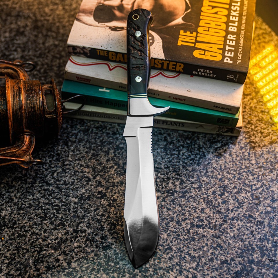 10.5" WILD BLADES CUSTOM HANDMADE HUNTING KNIFE COMBAT ANTLER BLADE ...