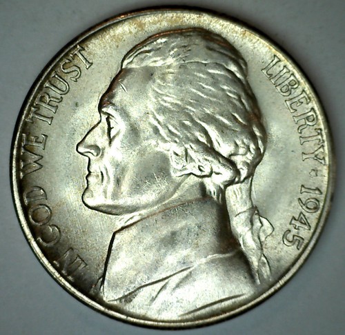 1945 S Wartime Silver Jefferson Nickel UNCIRCULATED Five Cent 5c BU ...