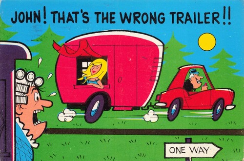 Man Driving Away with Wrong Trailer Vintage Comic Continental Postcard ...
