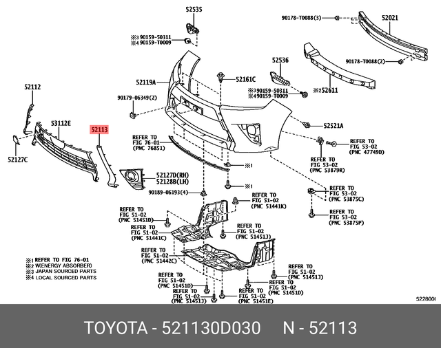 Genuine OE bar front bumper left 521130D030 for TOYOTA 52113-0D030 ...
