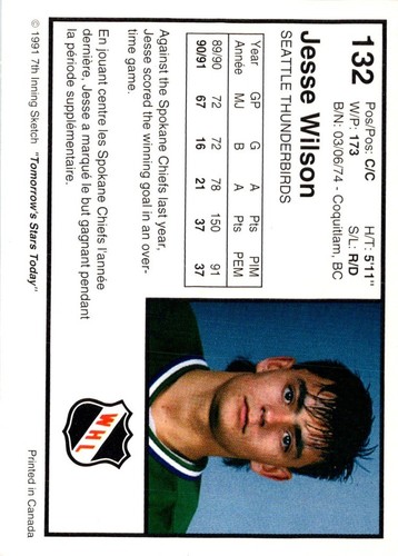 1991 7th Inning Sketch WHL Jesse Wilson #132 Seattle Thunderbirds ...