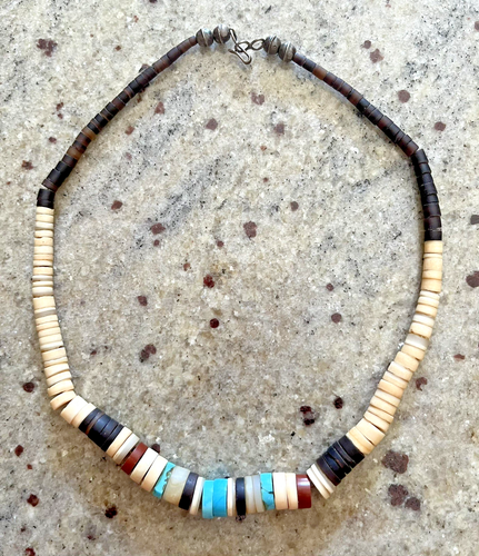 Vintage Native American Indian Heishi Turquoise Necklace Shell Stone ...