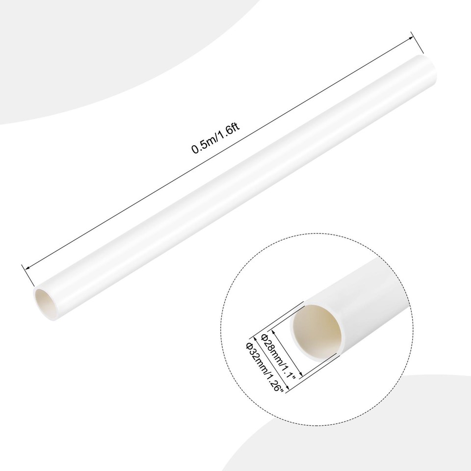 PVC Pipe 28mm ID x 32mm OD 0.5m Rigid Water Pipe Drain Pipe White | eBay UK
