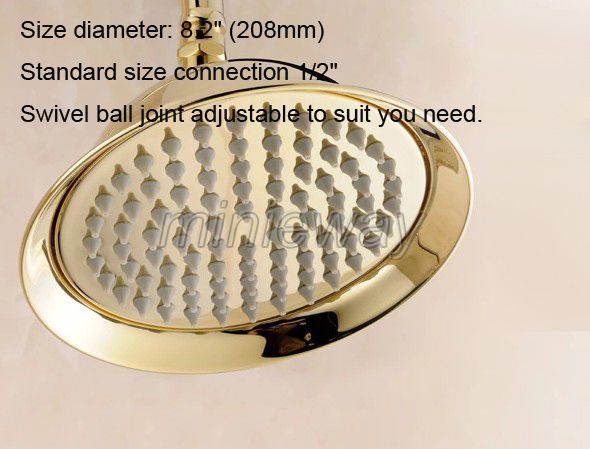 Bathroom 8" inch Round Gold Color Brass Bathroom Rain Shower Head ...