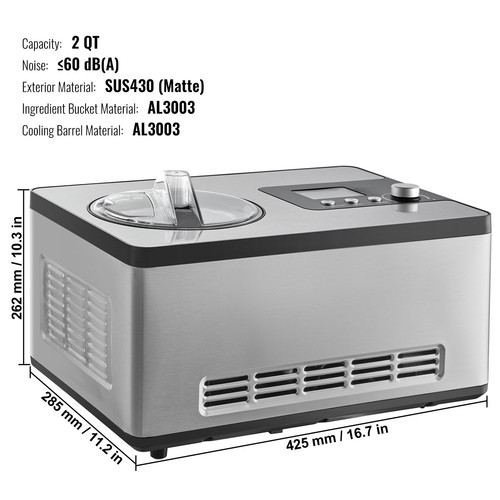 VEVOR 2Qt Automatic Ice Cream Maker Yogurt Gelato Electric Sorbet ...