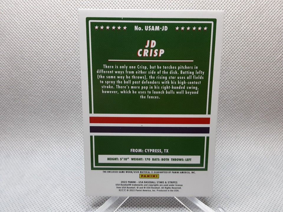 ⚾️2022 Panini USA Baseball Stars & Stripes Materials JD Crisp #USAM-JD ...