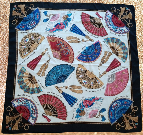 Vintage Hand Fans of the World Large 34" x 34" Avon Fashion Scarf Made ...