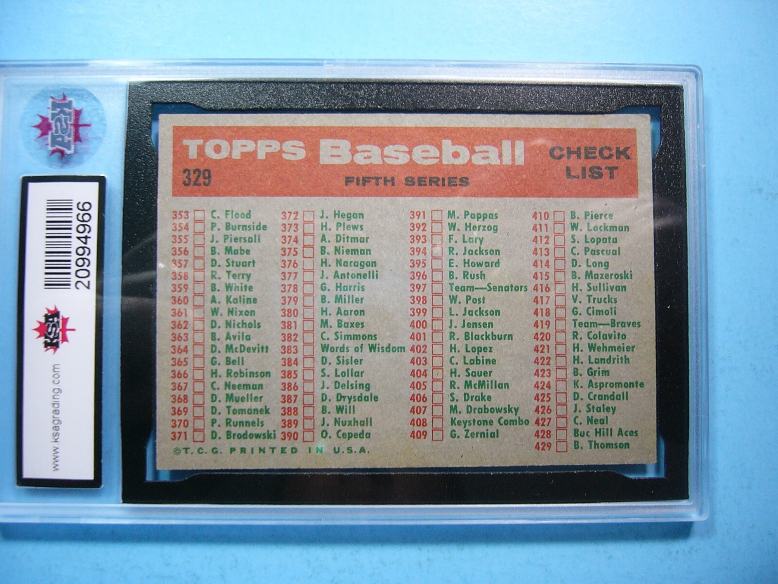 1959 TOPPS MLB BASEBALL CARD #329 DETROIT TIGERS CHECKLIST KSA 6.5 EX ...