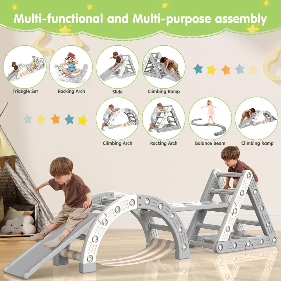 Pikler Triangle Set, Plastic 8 in1 Toddler Climbing Toys Indoor with ...