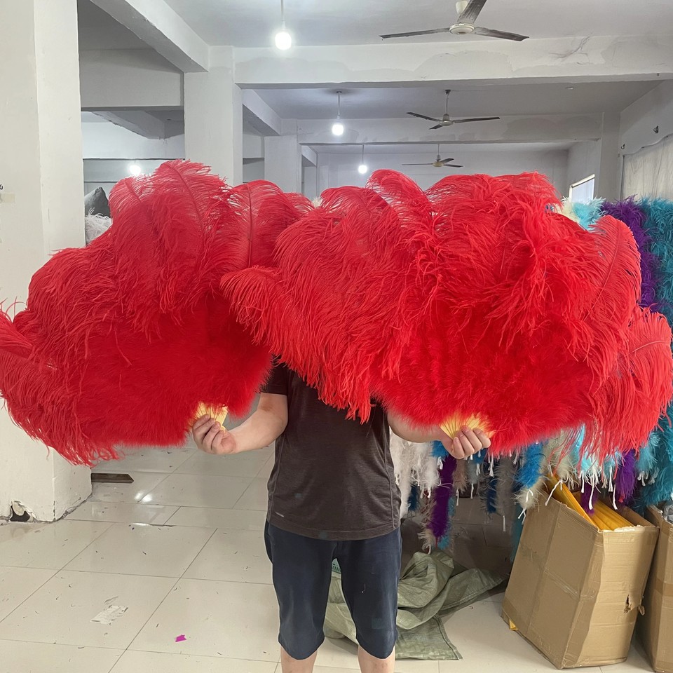 2023 women new Ostrich Feather Fan Carnival Party Feather Fan | eBay
