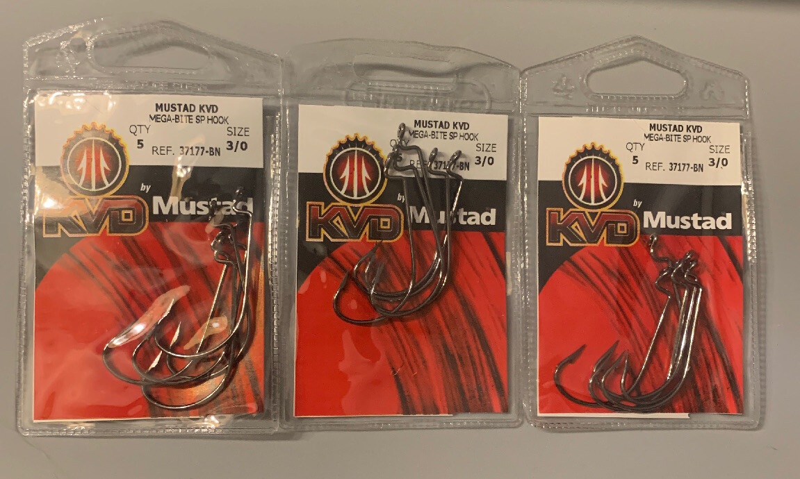 3 Packs Mustad KVD Hooks Mega-Bite Soft Plastics Hooks 3/0 | eBay