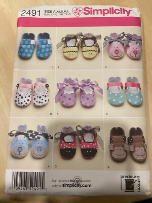 Simplicity Sewing Pattern 2491 Baby Booties Shoes Size A XS S M L UNCUT ...