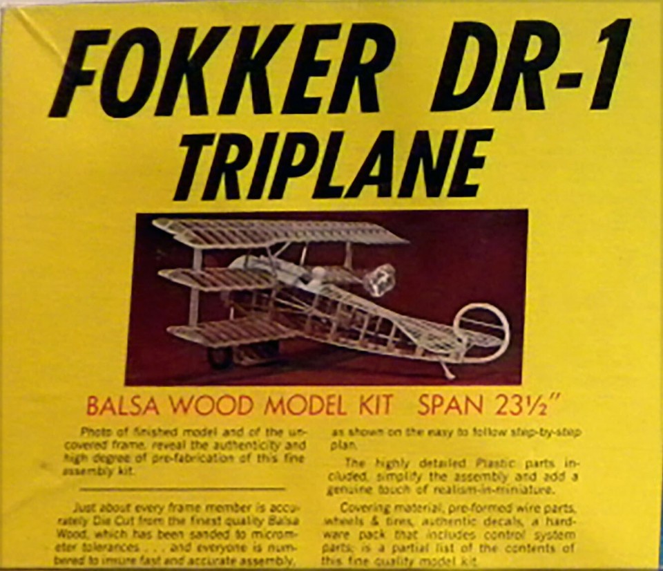 Sterling Model Airplane Plans (UC-FF-RC): Fokker DR-1 Triplane 23½"ws 1 ...