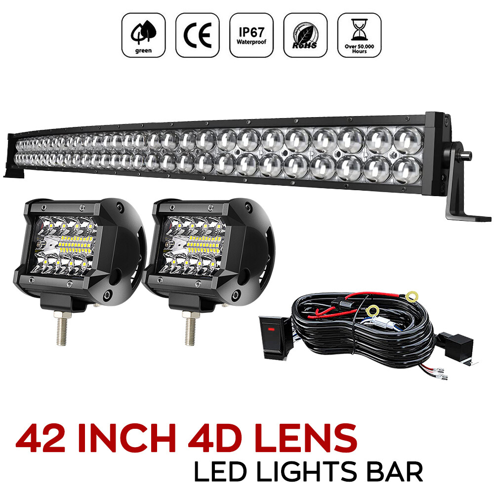 Roof Front 42'' Curved LED Light Bar +2X4'' Cube Work Pods Fit Ford F ...