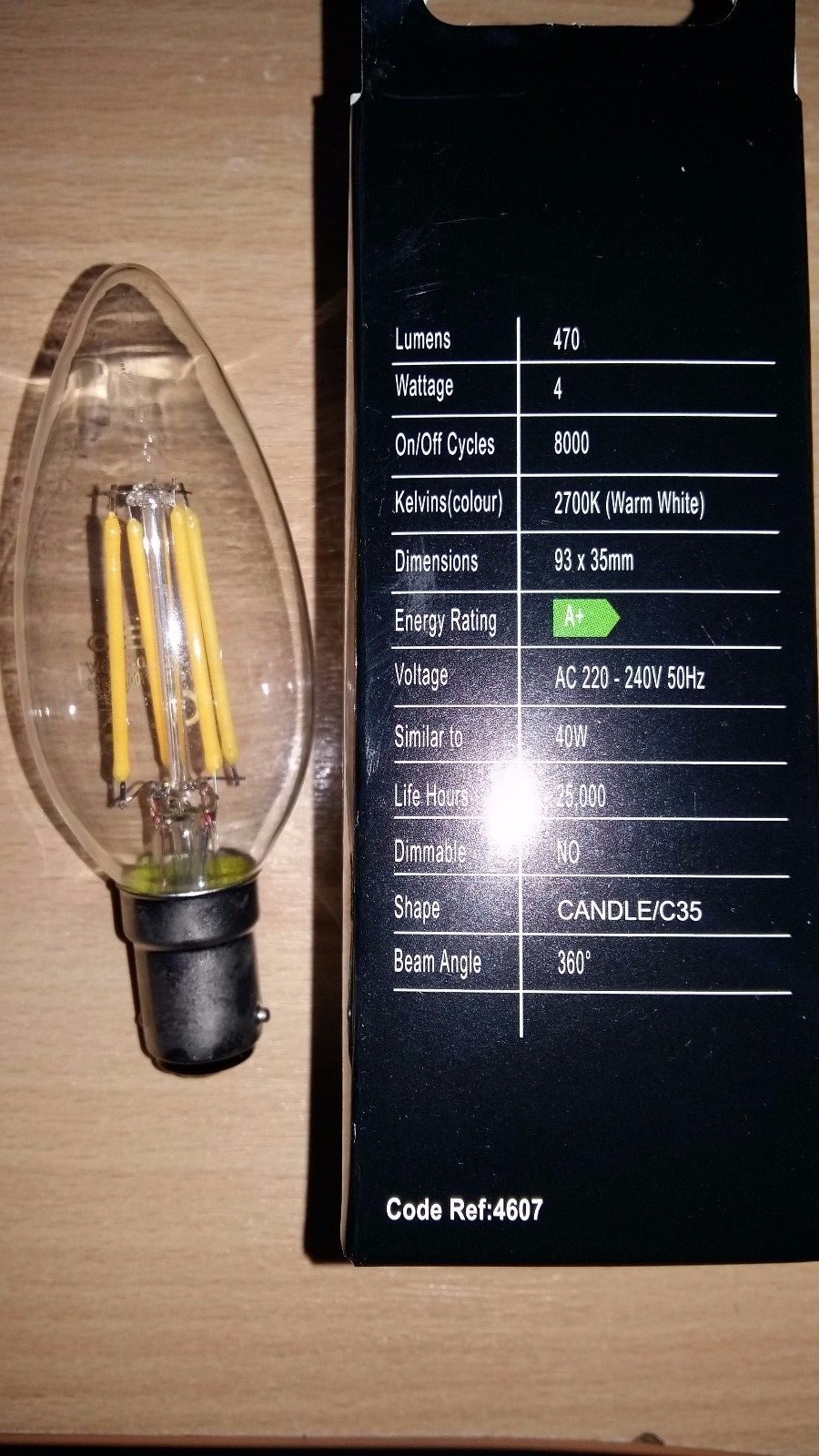 4w LED Clear Candle Filament Light Bulbs Lamp SBC Small Bayonet B14 40w ...