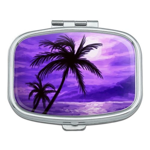 Purple Sunset Beach Palm Tree Hawaii Paradise Rectangle Pill Case Box ...