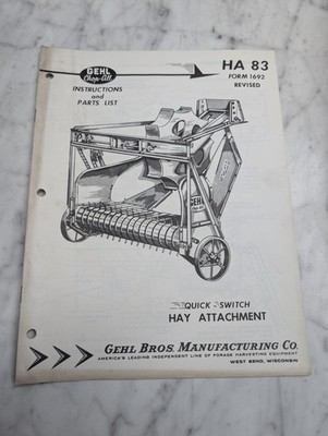 GEHL HA 83 FORM 1692 QUICK-SWITCH HAY ATTACHMENT PARTS MANUAL LIST BOOK ...