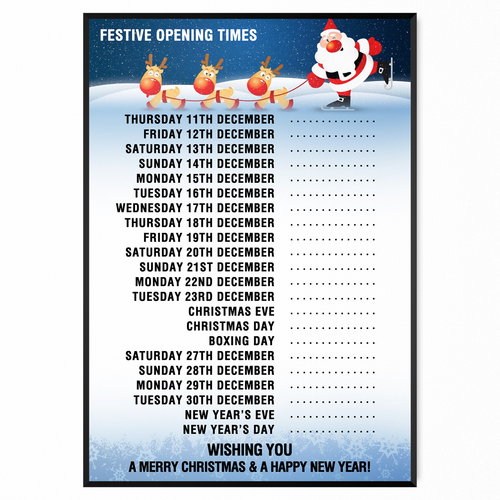 Christmas 2025 Opening Times XMAS Shopping Hours Posters PRINTS A5-A1 ...