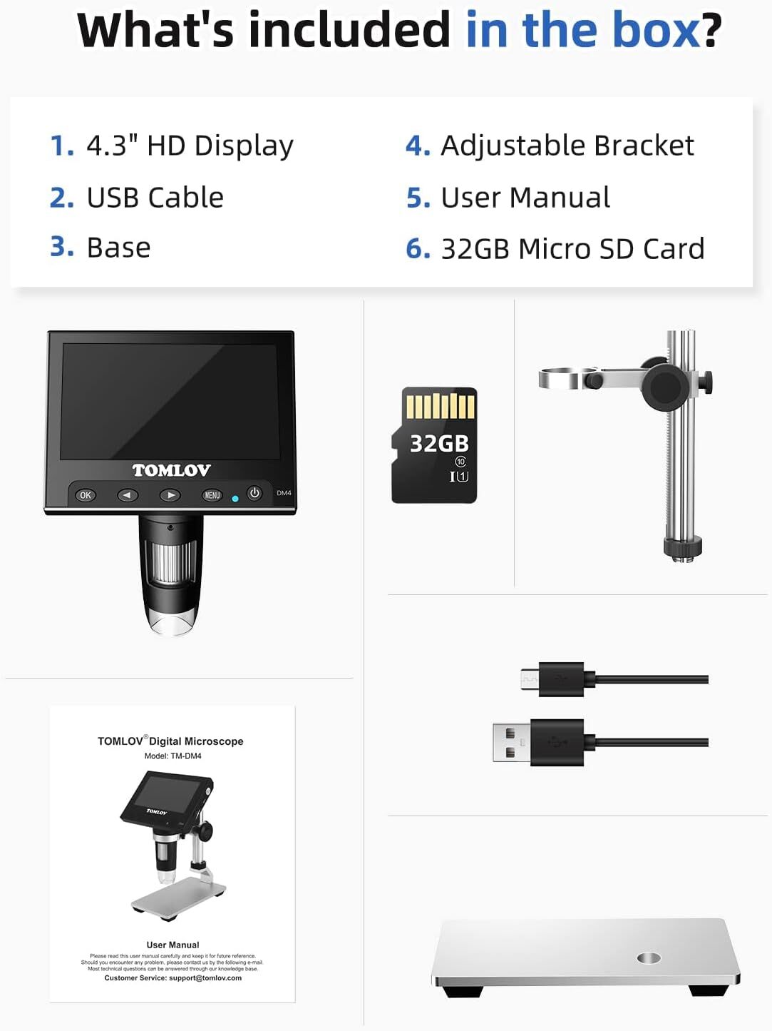 TOMLOV 4.3" 1080P LCD Digital Microscope 1300X Coin Magnifier Soldering ...