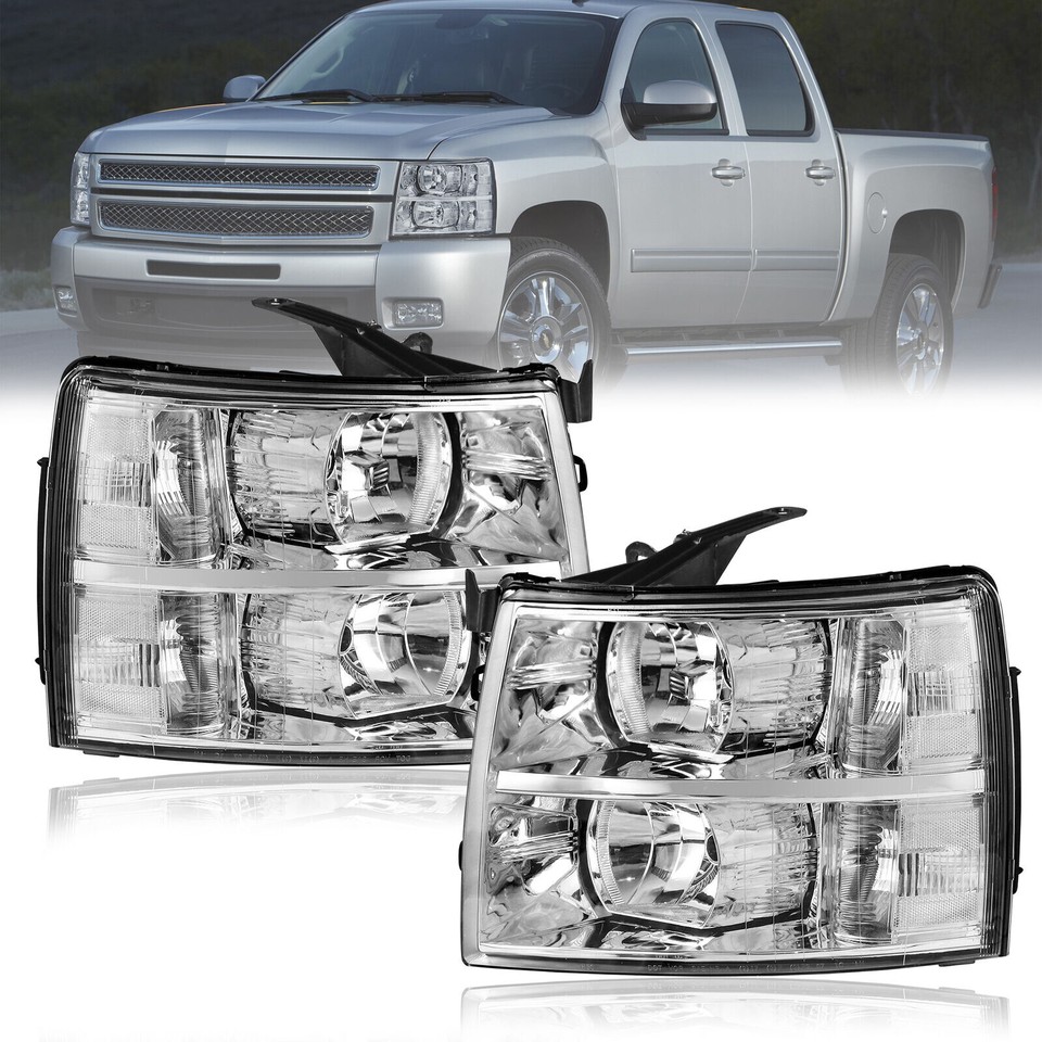 For 07-13 Chevy Silverado 1500 2500 3500 Chrome Housing Headlights ...
