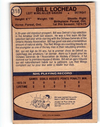 1974-75 O-Pee-Chee Bill Lochead Rookie #318 Detroit Red Wings | eBay